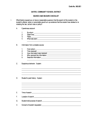 Fillable Online SEARCH AND SEIZURE CHECKLIST Fax Email Print - pdfFiller