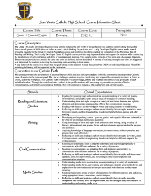 Fillable Online Jean Vanier Catholic High School: Course Information ...