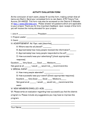 Fillable Online activity evaluation form Fax Email Print - pdfFiller