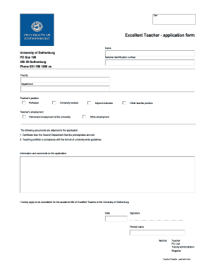 Fillable Online medarbetarportalen gu Excellent Teacher - application ...