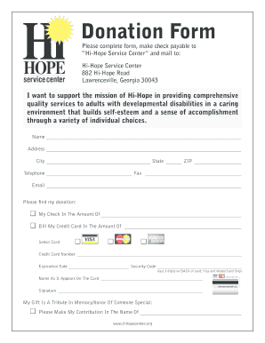Fillable Online hihopecenter Please complete form make check payable to ...