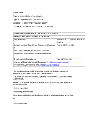Fillable Online turism gov DATA SHEET Type of notice Notice of ...