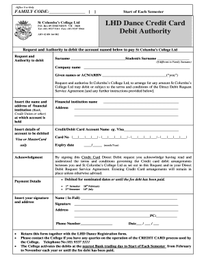 Fillable Online LHD Dance Credit Card Debit Authority - St Columba's ...