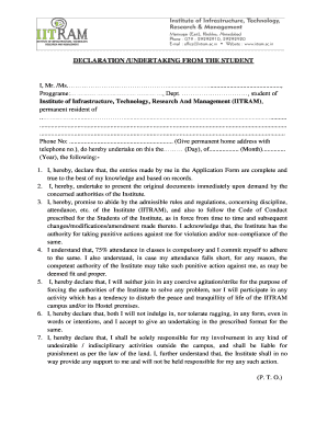 Fillable Online DECLARATION /UNDERTAKING FROM THE STUDENT Fax Email ...