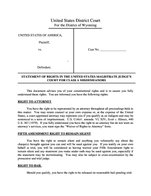 Fillable Online wyd uscourts STATEMENT OF RIGHTS IN THE UNITED STATES ...