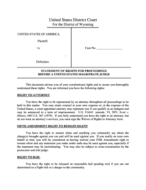 Fillable Online wyd uscourts STATEMENT OF RIGHTS FOR PROCEEDINGS Fax ...