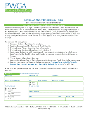 Fillable Online wgaplans Pension Plan Designation of Beneficiary bFormb ...