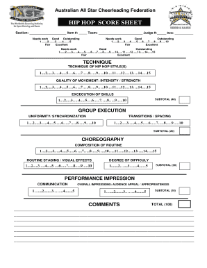 Fillable Online HIP HOP SCORE SHEET - Vincenzo Curcio Caffe Fax Email ...
