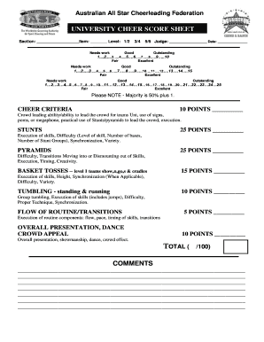 Fillable Online UNIVERSITY CHEER SCORE SHEET - Vincenzo Curcio Caffe ...