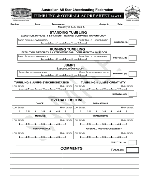 Fillable Online TUMBLING & OVERALL SCORE SHEET Level 1 Fax Email Print ...