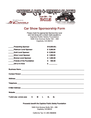 Fillable Online Car Show Sponsorship bFormb - Capitola Classic Car Show ...