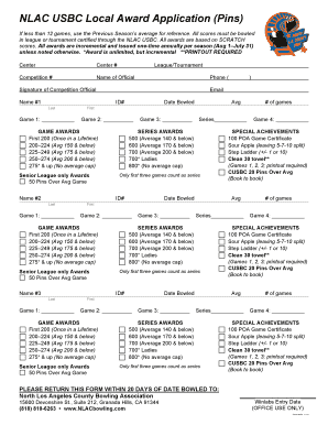 Fillable Online NLAC Local Award Form PINS - bnlacbowlingbbcomb Fax ...