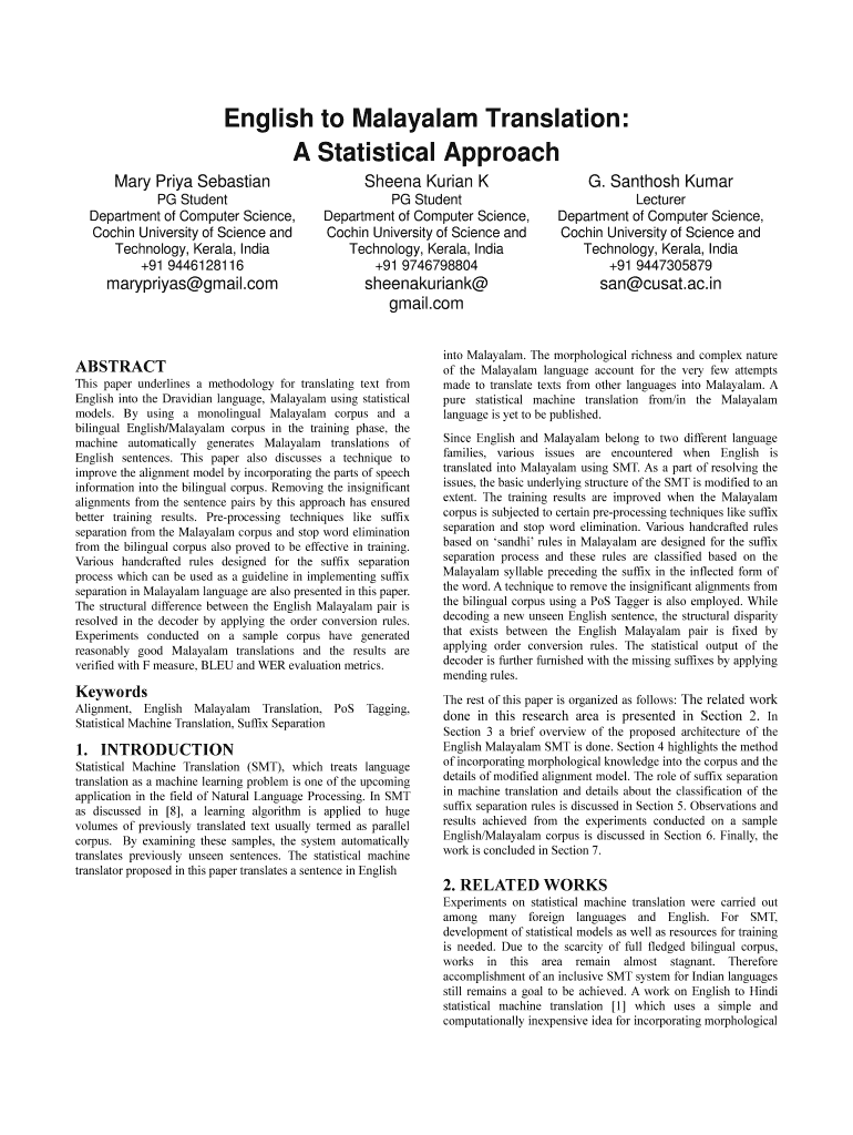 English To Malayalam Translation Pdf - Fill Online, Printable, Fillable ...