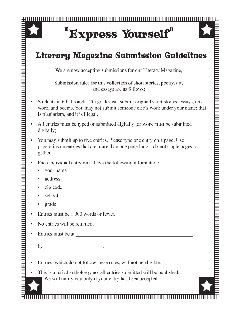 Fillable Online cslpreads Literary Magazine Submission Guidelines ...