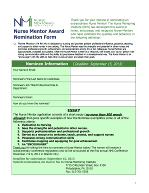 Fillable Online Nurse Mentor Award Nomination Form Fax Email Print ...