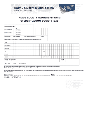 Fillable Online alumni nmmu ac NMMU SOCIETY MEMBERSHIP FORM STUDENT ALUMNI SOCIETY SAS - alumni ...