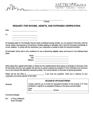 Fillable Online REQUEST FOR INCOME ASSETS AND EXPENSES VERIFICATION Fax Email Print - pdfFiller