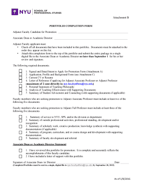 Fillable Online sps nyu PORTFOLIO COMPLETION FORM no later than ...