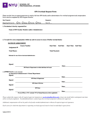 Fillable Online sps nyu SPS Overload Request Form Fax Email Print - pdfFiller