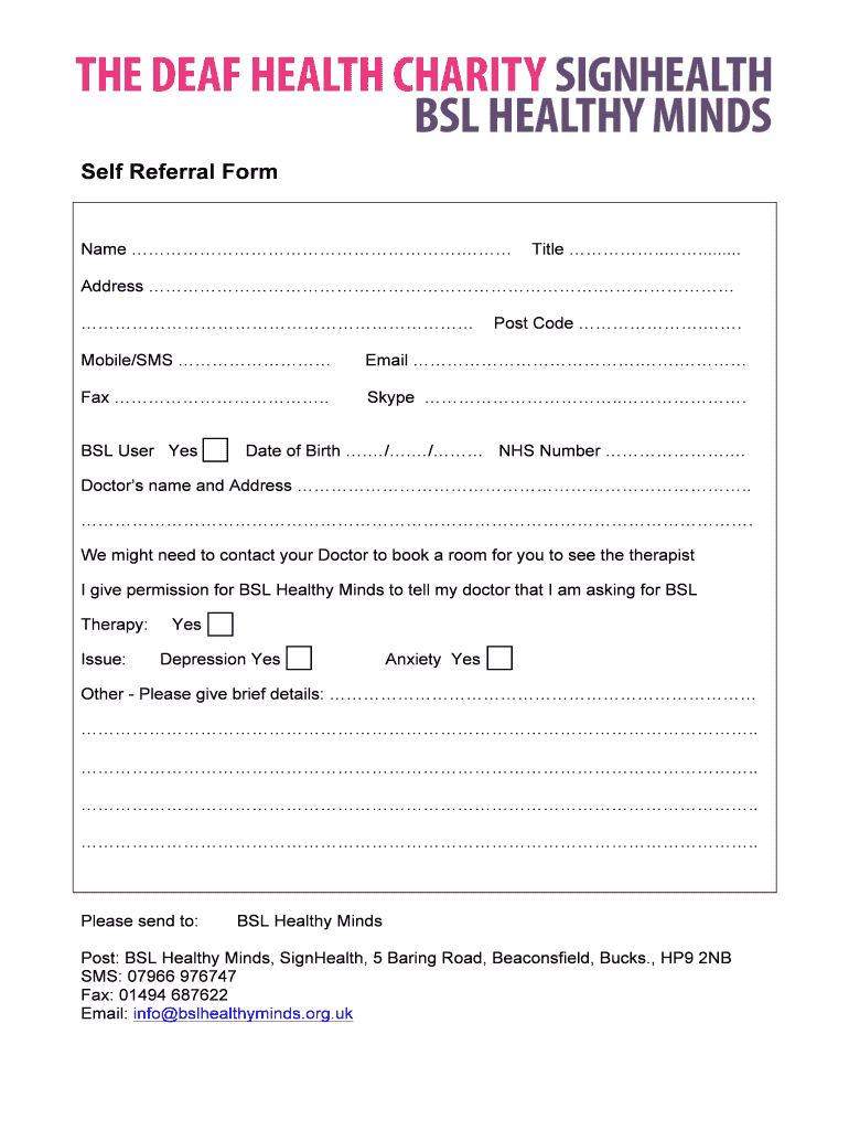 Fillable Online disabilitysheffield org Self Referral Form 2015 ...