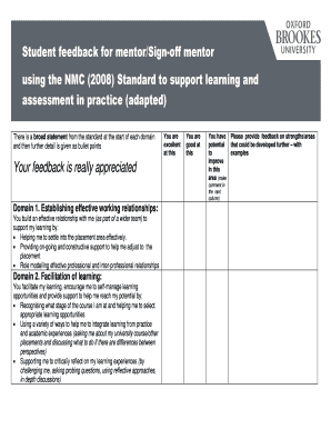 Fillable Online Student feedback for mentor/Sign-off mentor Fax Email ...
