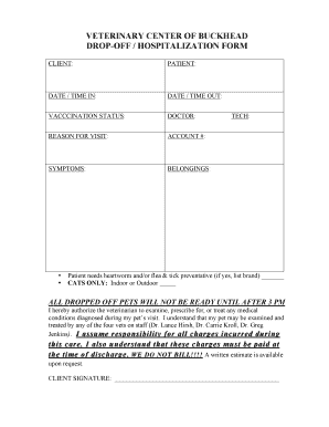 Fillable Online designoriginal VETERINARY CENTER OF BUCKHEAD DROP-OFF ...