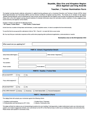Fillable Online Teacher / Trainer Nomination Form Fax Email Print ...