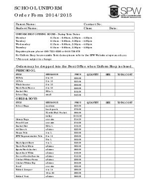 Fillable Online spw sa edu SCHOOL UNIFORM Order Form 20142015 ...