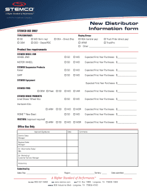 Fillable Online New Distributor Information form - Stemco Fax Email ...