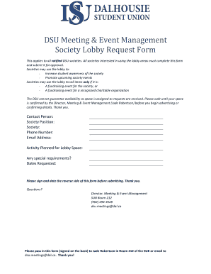Fillable Online dsu DSU Meeting Event Management Society Lobby Request ...
