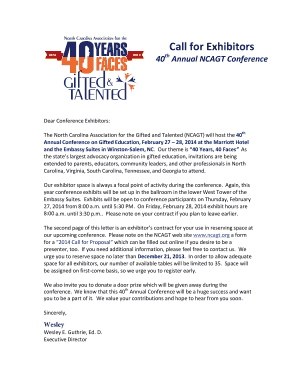 Fillable Online Call for exhibitors 2014 - NCAGT Fax Email Print ...