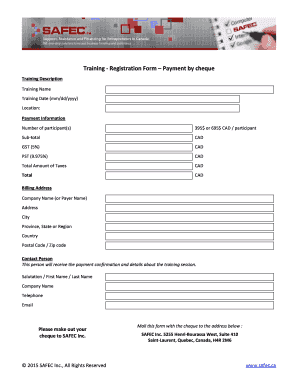 Fillable Online Training Registration Form Payment by cheque ...