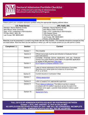 Fillable Online emd education nmsu Doctoral Admission Portfolio Checklist - Educational ...