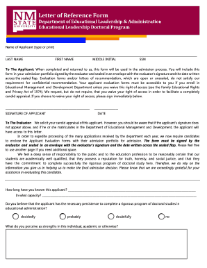 Fillable Online emd education nmsu Letter of Reference Form Department ...