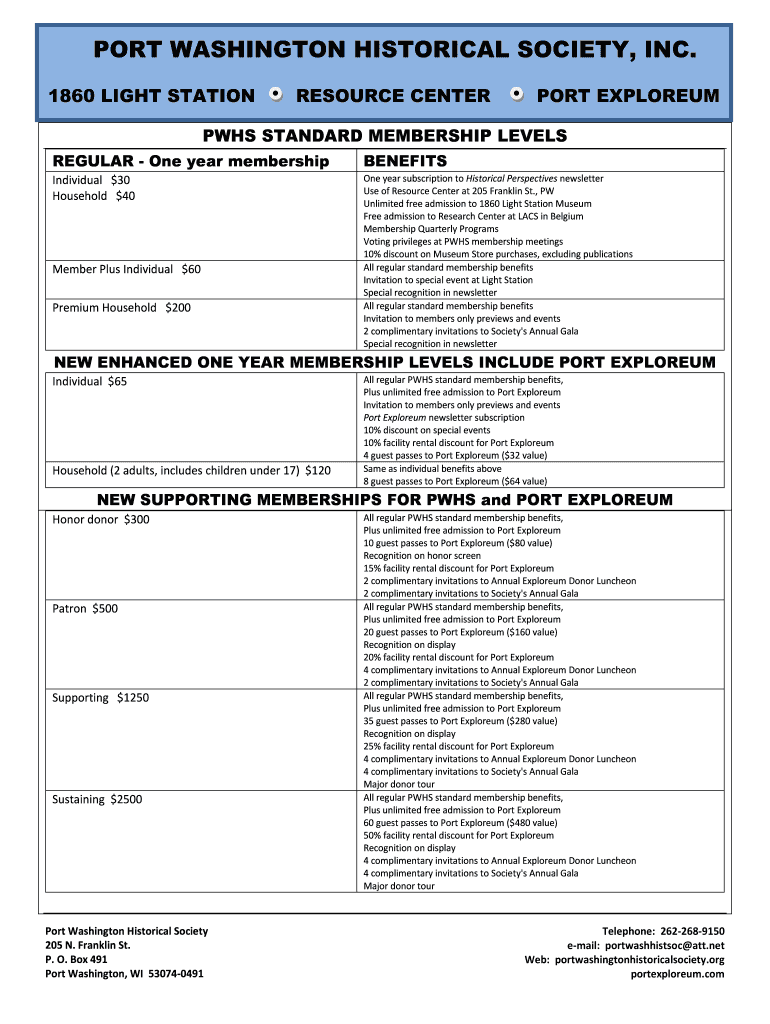 Fillable Online portwashingtonhistoricalsociety 1860 LIGHT STATION ...