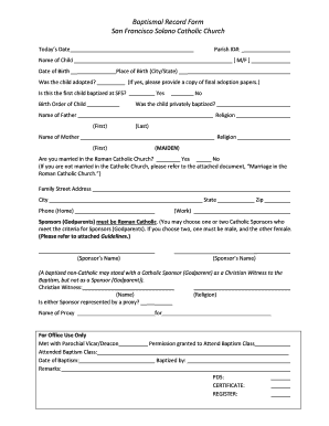 Fillable Online sanfranciscosolanorsm Baptismal Record Form San ...