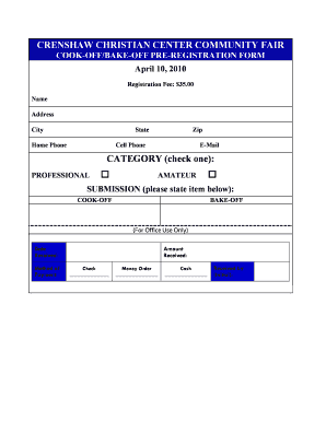 Fillable Online faithdome Cook Off-Bake Off Registration Form ...