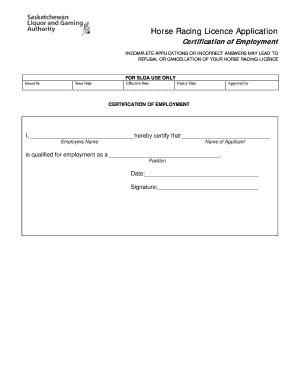 Fillable Online Horse Racing Licence Application Certification of ...