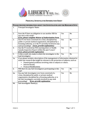Fillable Online Principal Investigator Information Sheet september 2013 ...