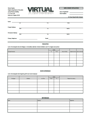 Fillable Online virtualvirginia Virtual Virginia EMPLOYMENT APPLICATION ...