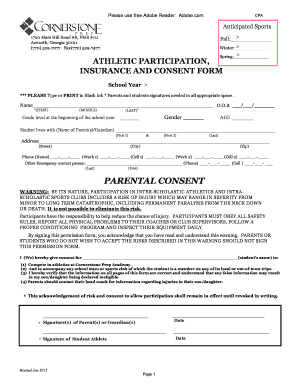 Fillable Online cornerstoneprep Permission form/physical - Cornerstone ...