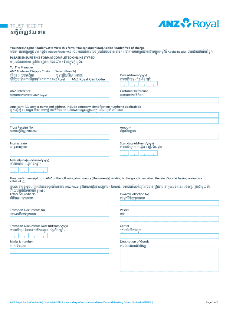Fillable Online Trust Receipt (PDF 1.06MB) - ANZ Cambodia Fax Email ...