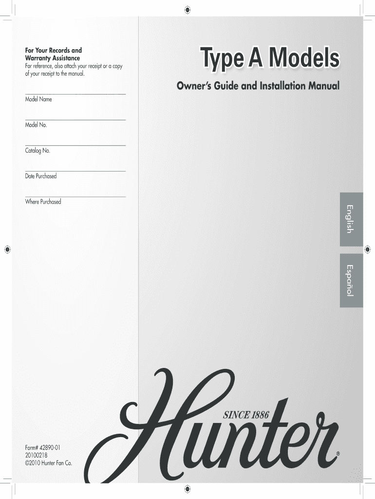Fillable Online Model Name Type A Models Owners Guide and Installation ...