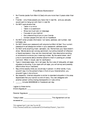 Fillable Online FaceBook Agreement - sd35bcca Fax Email Print - pdfFiller