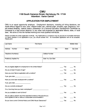 Fillable Online cmu BCMUb Application for Employment 2 - cmu Fax Email ...