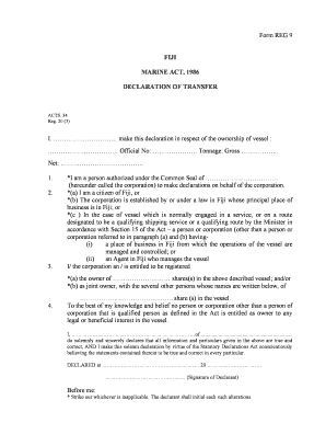 Fillable Online Form Reg 9declaration of transferdoc Fax Email Print ...