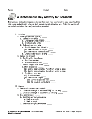 Fillable Online A Dichotomous Key Activity for Seashells Fax Email ...