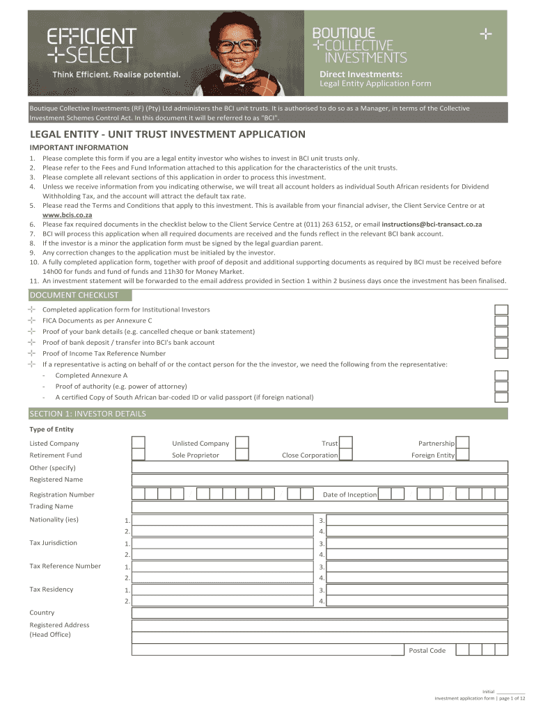 Fillable Online LEGAL ENTITY - UNIT TRUST INVESTMENT APPLICATION Fax ...