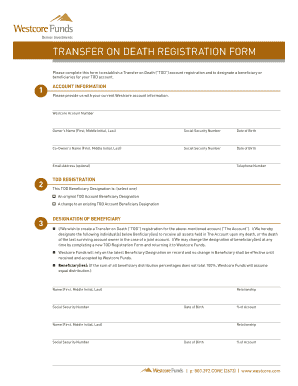 Fillable Online Transfer on death registration form - Westcore Funds ...