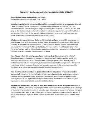 Fillable Online EXAMPLE: Co-Curricular Reflection-COMMUNITY ACTIVITY ...